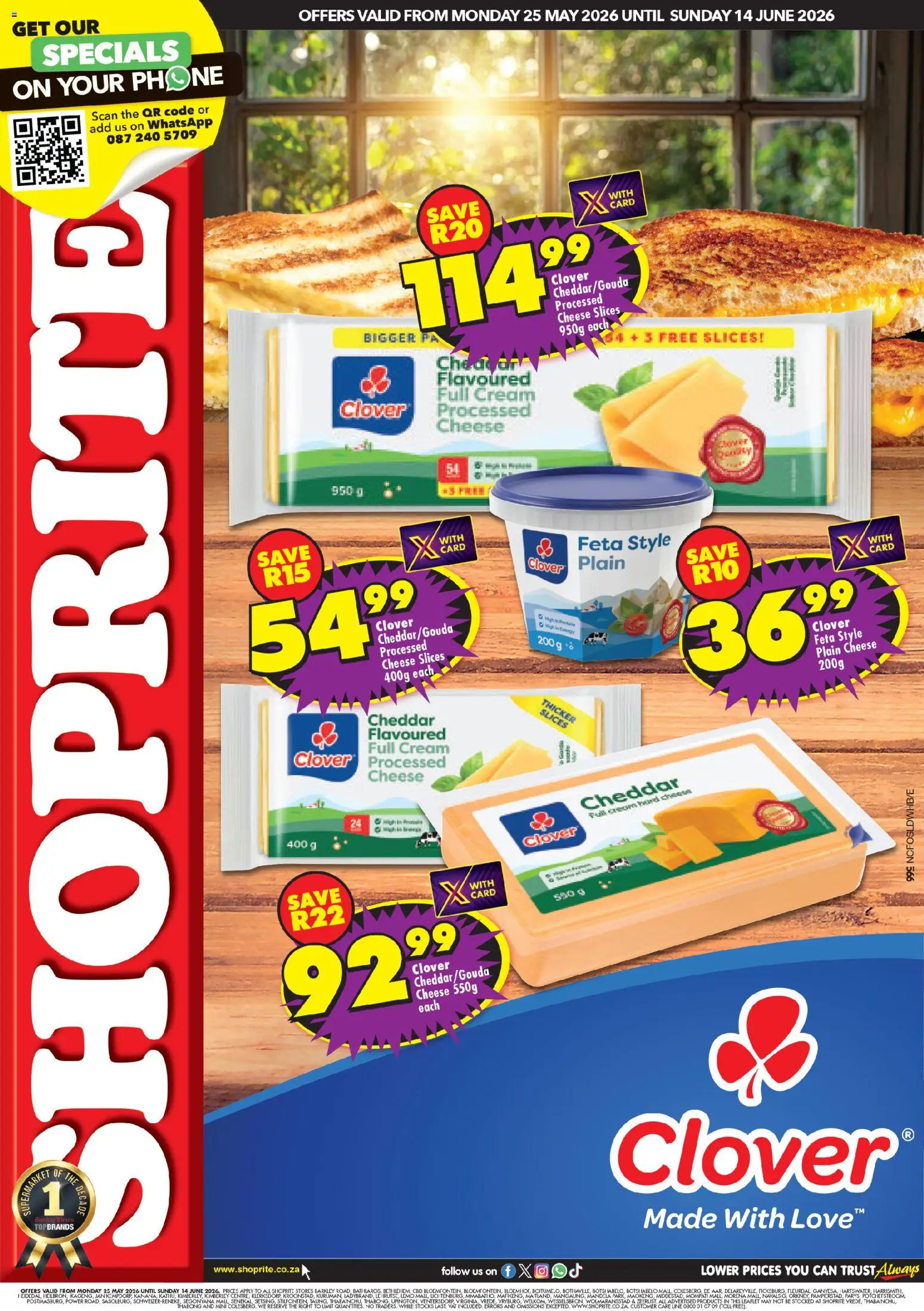 Shoprite - Northern Cape - Clover Cheese Savings 25/05 - 14/06/2026