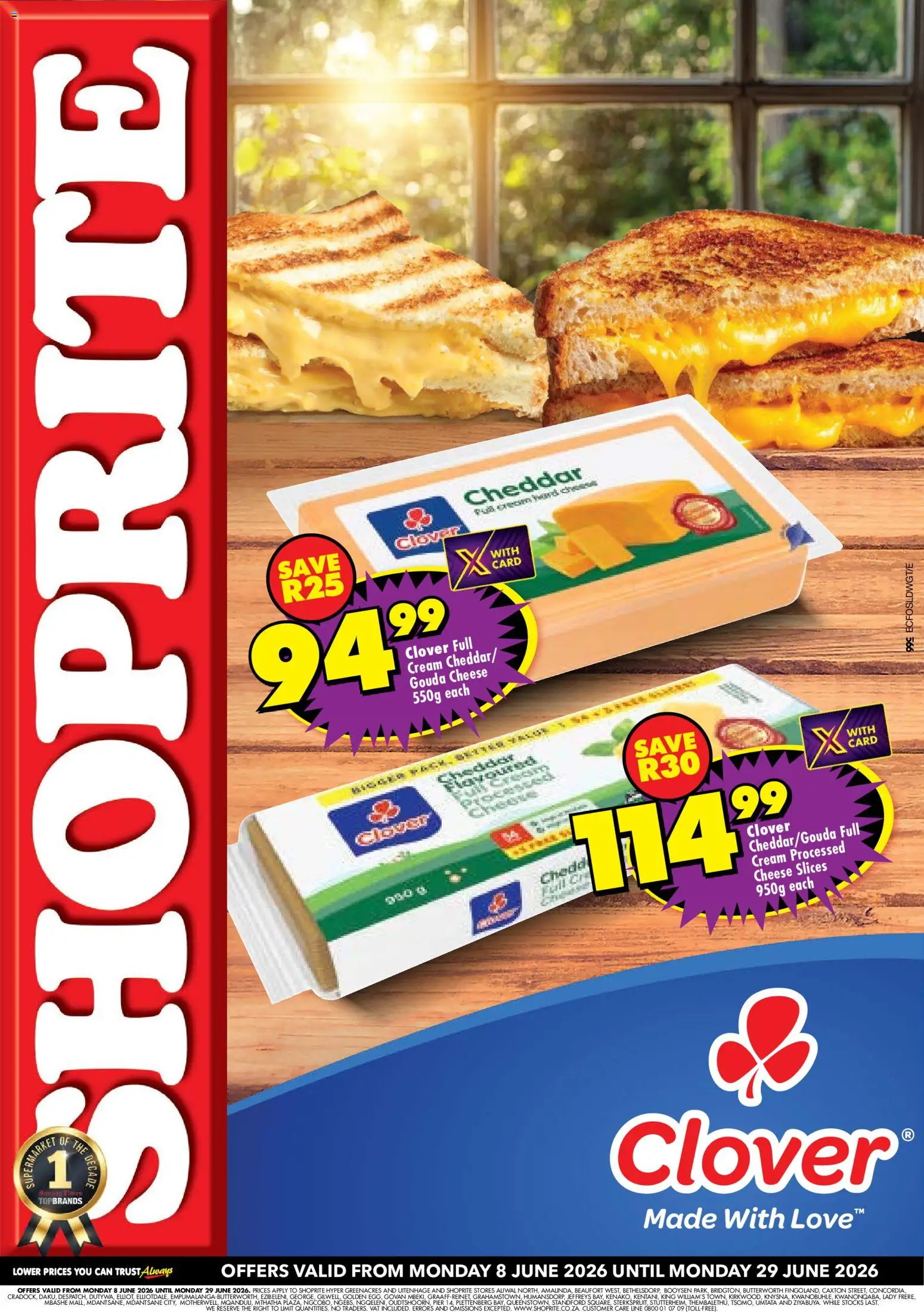 Shoprite - Eastern Cape - Clover Cheese Savings 08/06 - 29/06/2026
